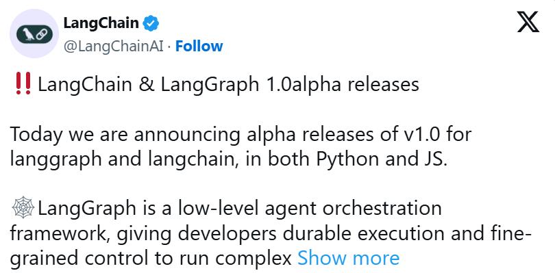 LangChain发布1.0 alpha版本-AI前沿快讯-AI工具导航